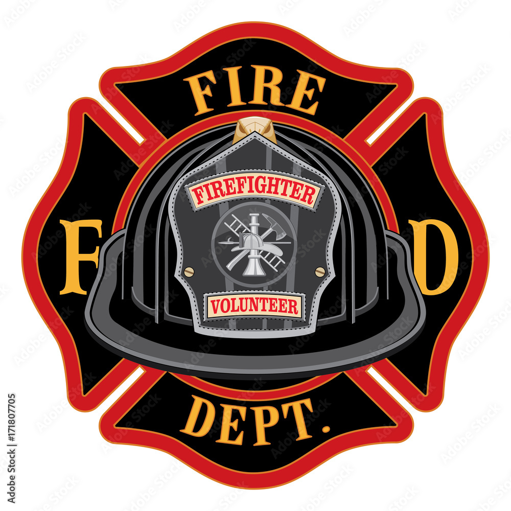 Fire Department Cross Volunteer Black Helmet is an illustration of a ...