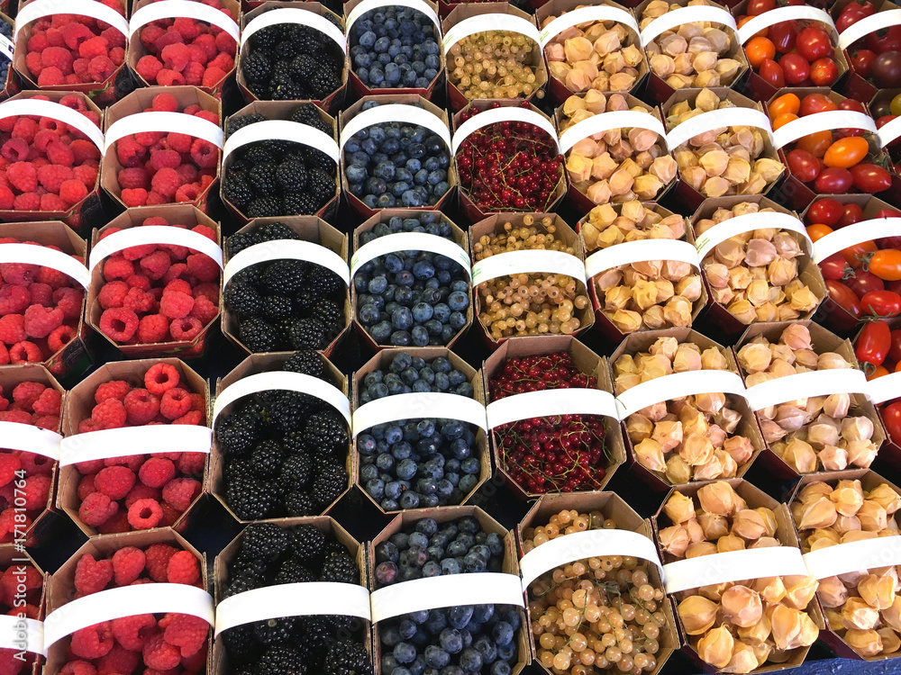 baskets of berries at jean talon market, montreal Stock Photo | Adobe Stock