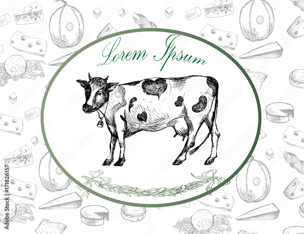 Vector image of an cow and different varieties of cheese. Can be used ...