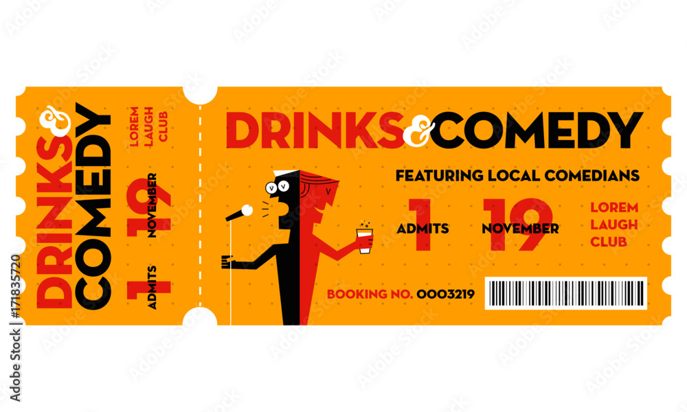 Stand Up Comedy Show Entry Ticket. Modern elegant design template of ...