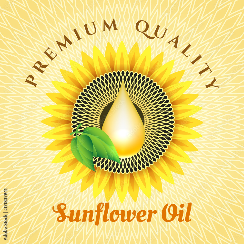 Sunflower oil vector label. Vegetable field refined sunflowers oil ...