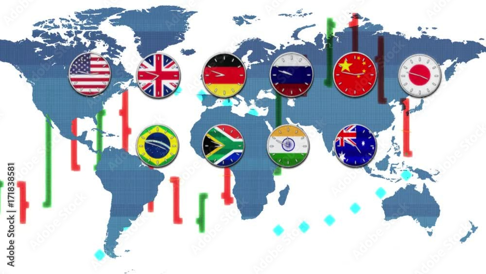 ticker chart with world forex stock market clocks going in real time ...