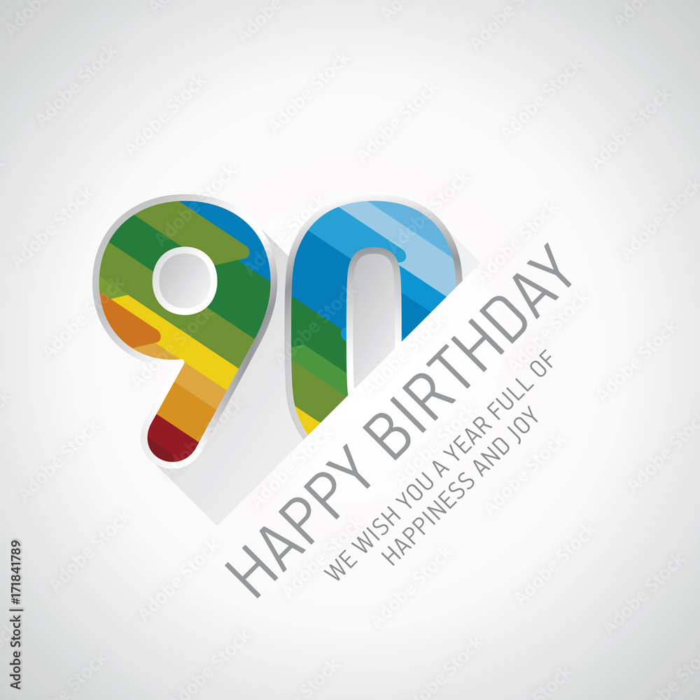 Happy 90th Birthday color design greeting card Stock Vector | Adobe Stock