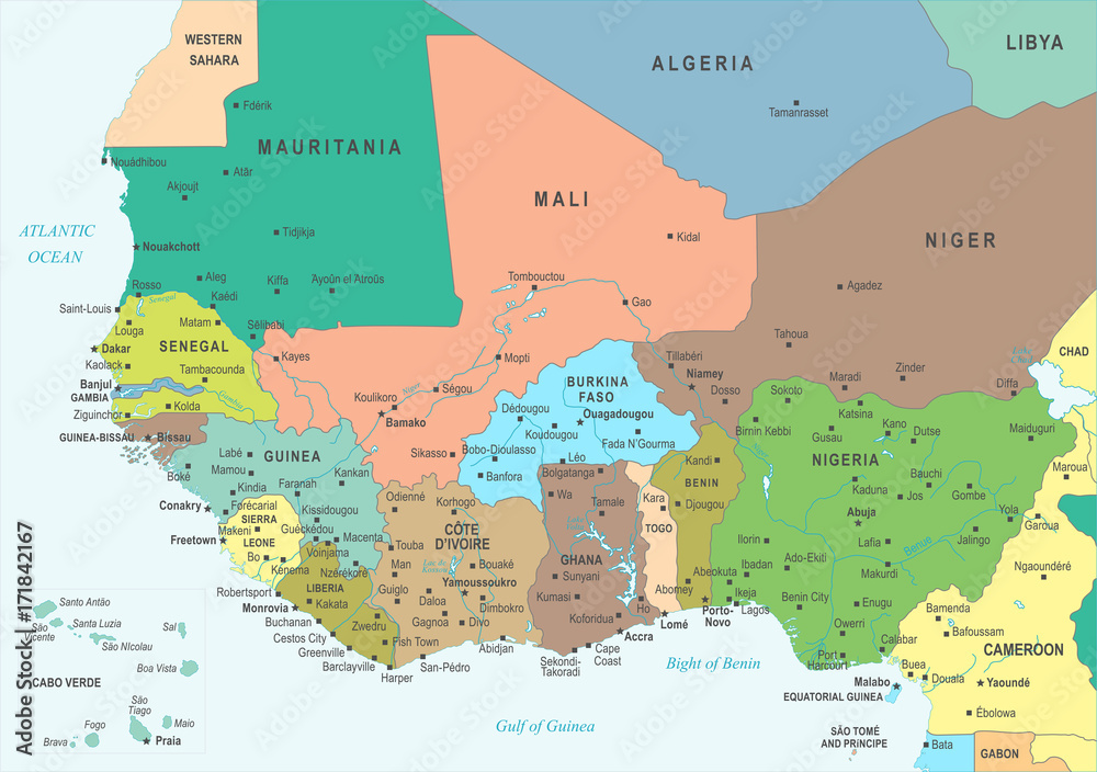 West Africa Map - Vector Illustration Stock Vector | Adobe Stock