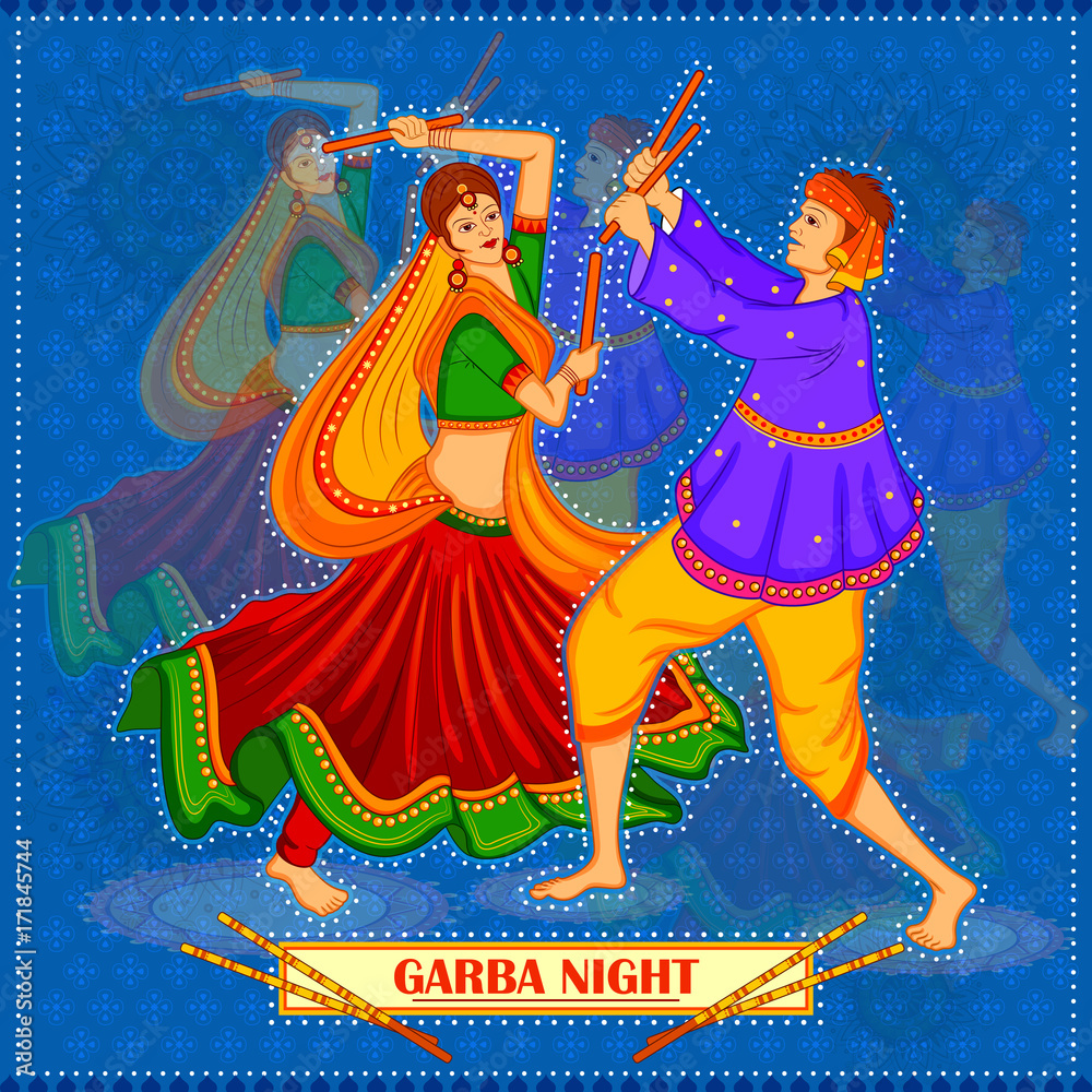 People performing Garba dance on poster banner design for Dandiya Night ...