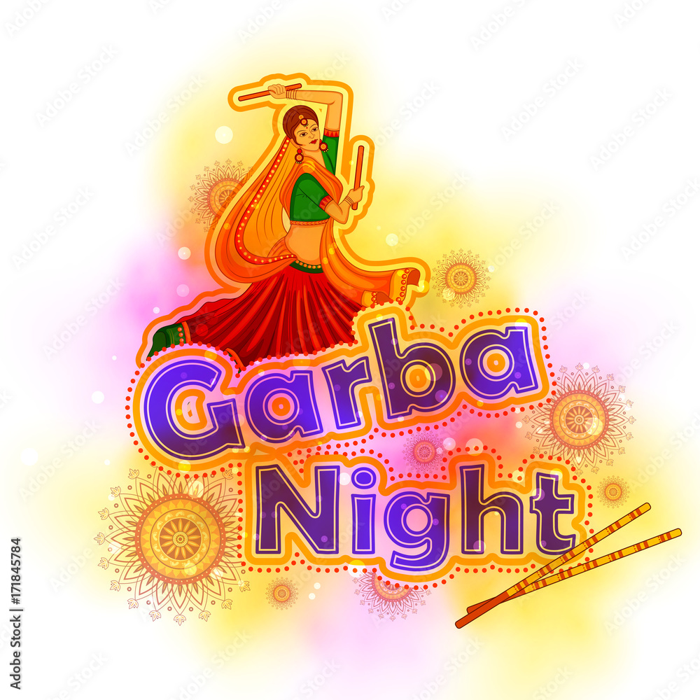 People performing Garba dance on poster banner design for Dandiya Night ...