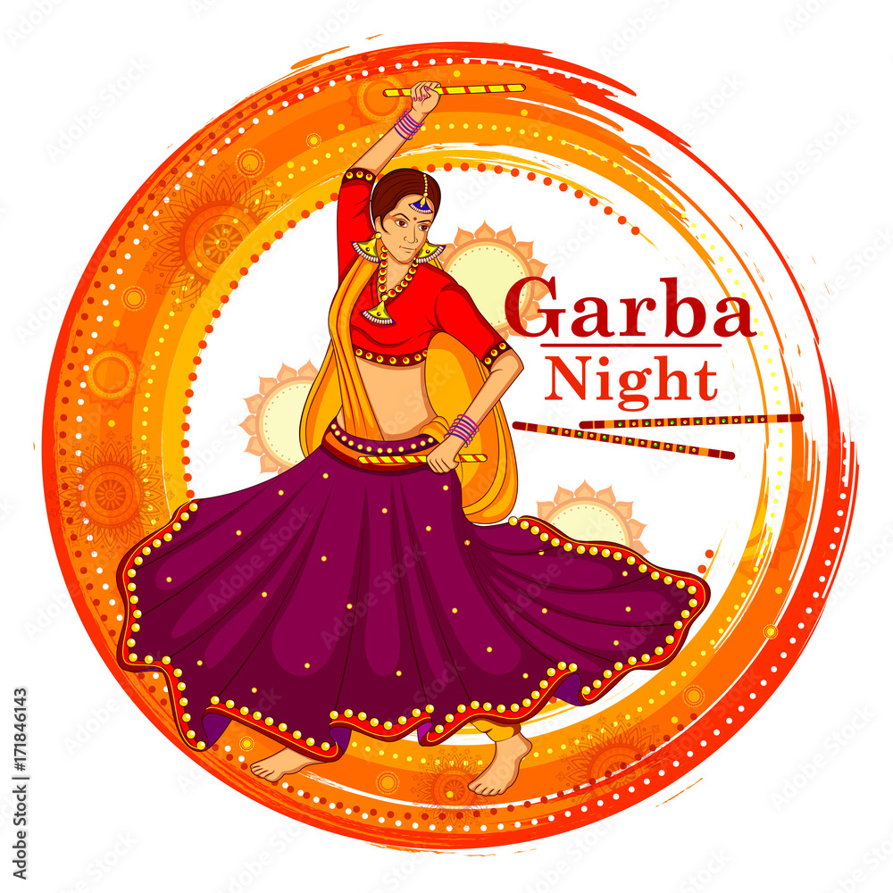 People performing Garba dance on poster banner design for Dandiya Night ...