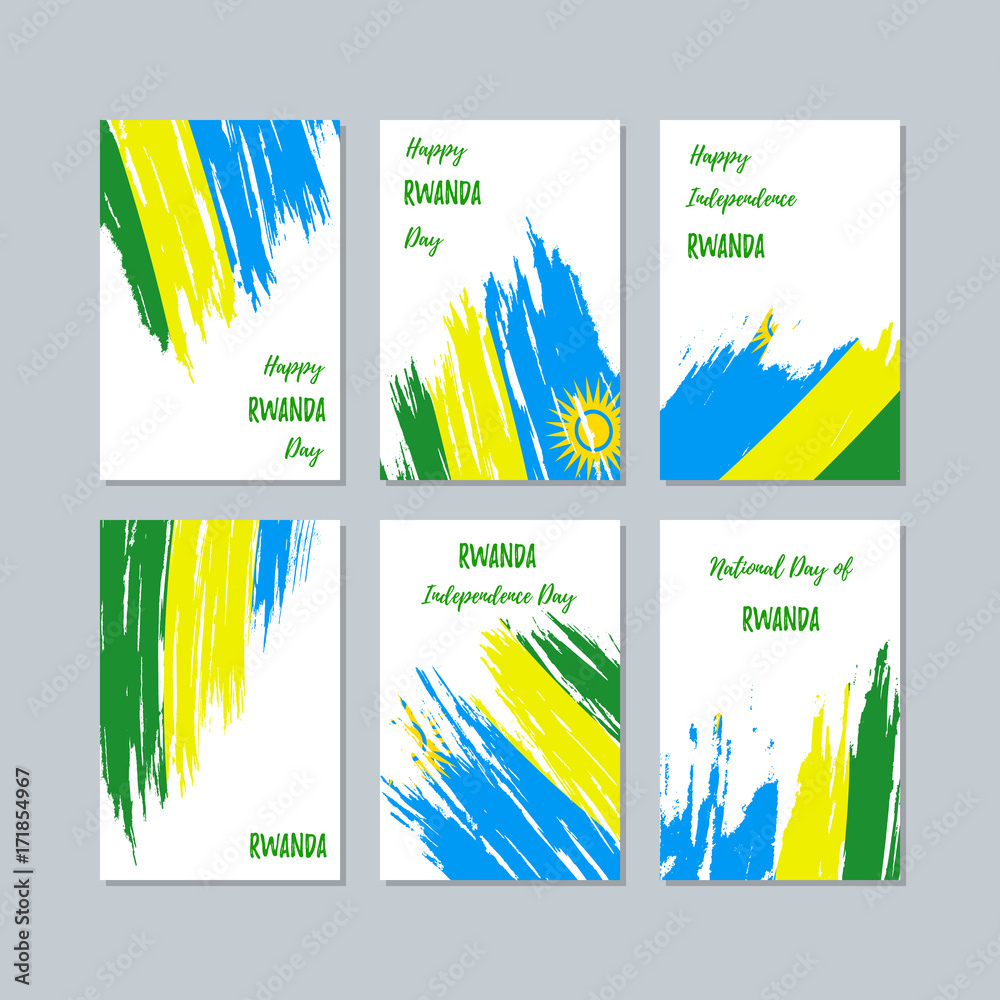 Rwanda Patriotic Cards for National Day. Expressive Brush Stroke in ...