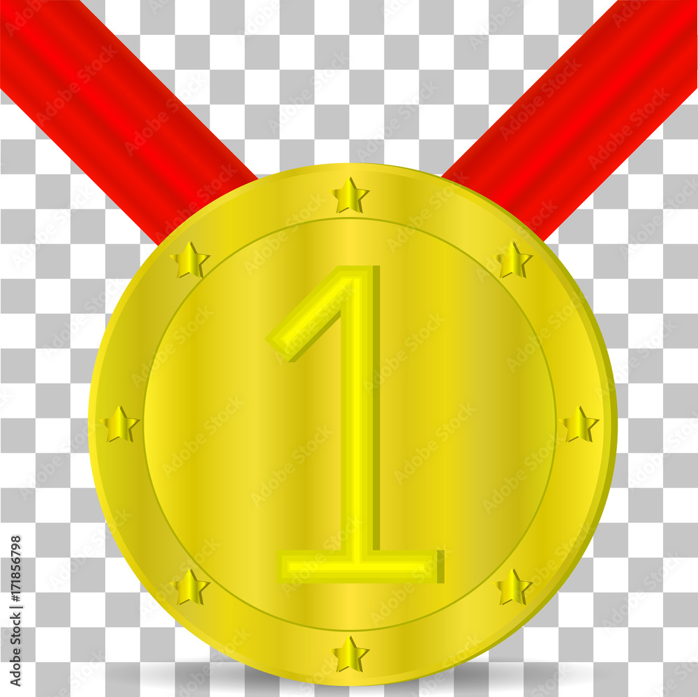 Picture of a gold medal with a red ribbon on a transparent background ...