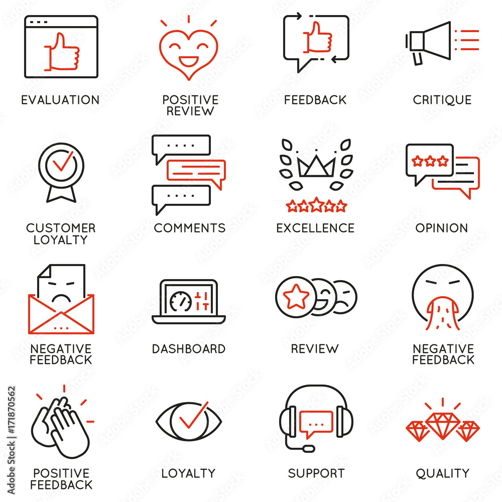 Vector Set Of Linear Icons Related to Feedback, Review and Customer ...