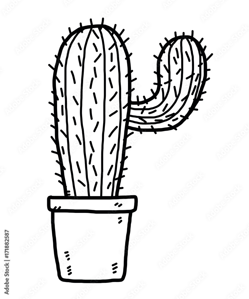 cactus / cartoon vector and illustration, black and white, hand drawn ...