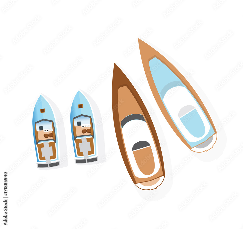 Set of boats from above. Water type transport and transportation. Stock ...