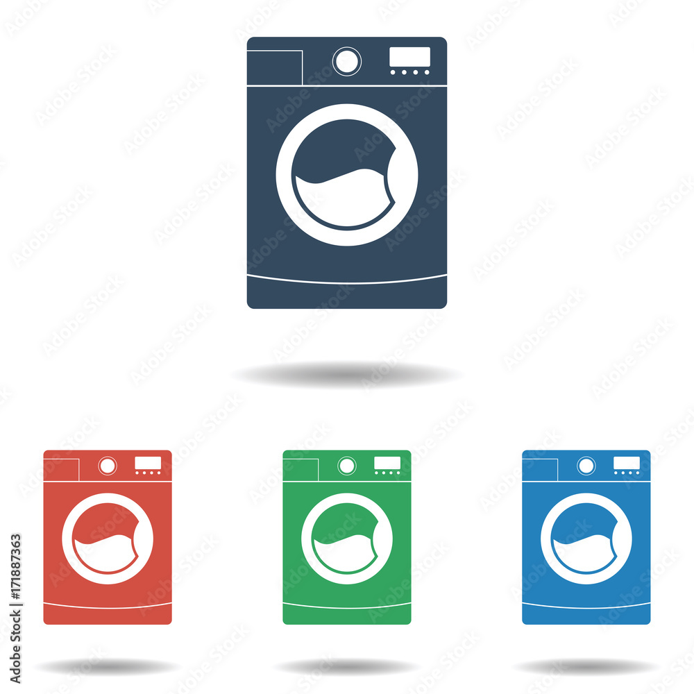 Washing Machine icon set - simple flat design isolated on white ...