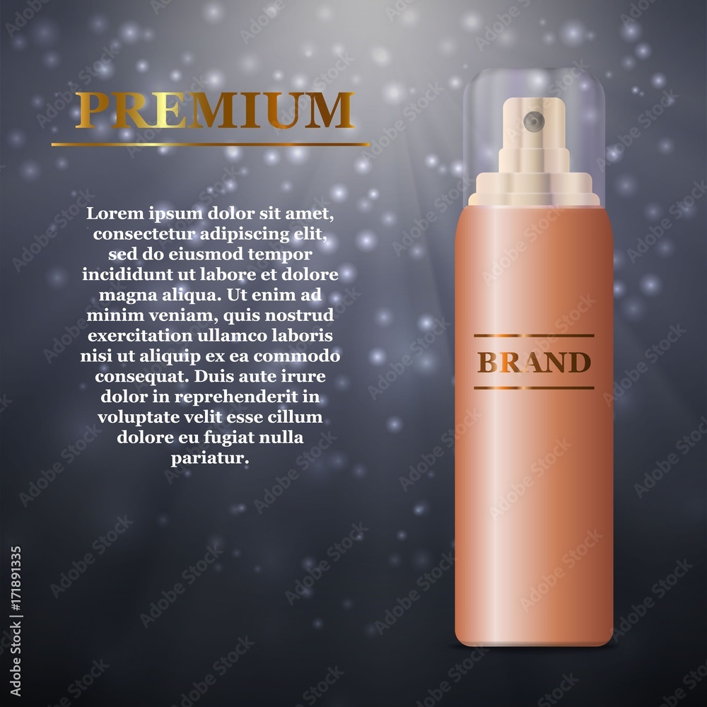 cosmetic ads, spray bottl. Template for design poster, placard ...