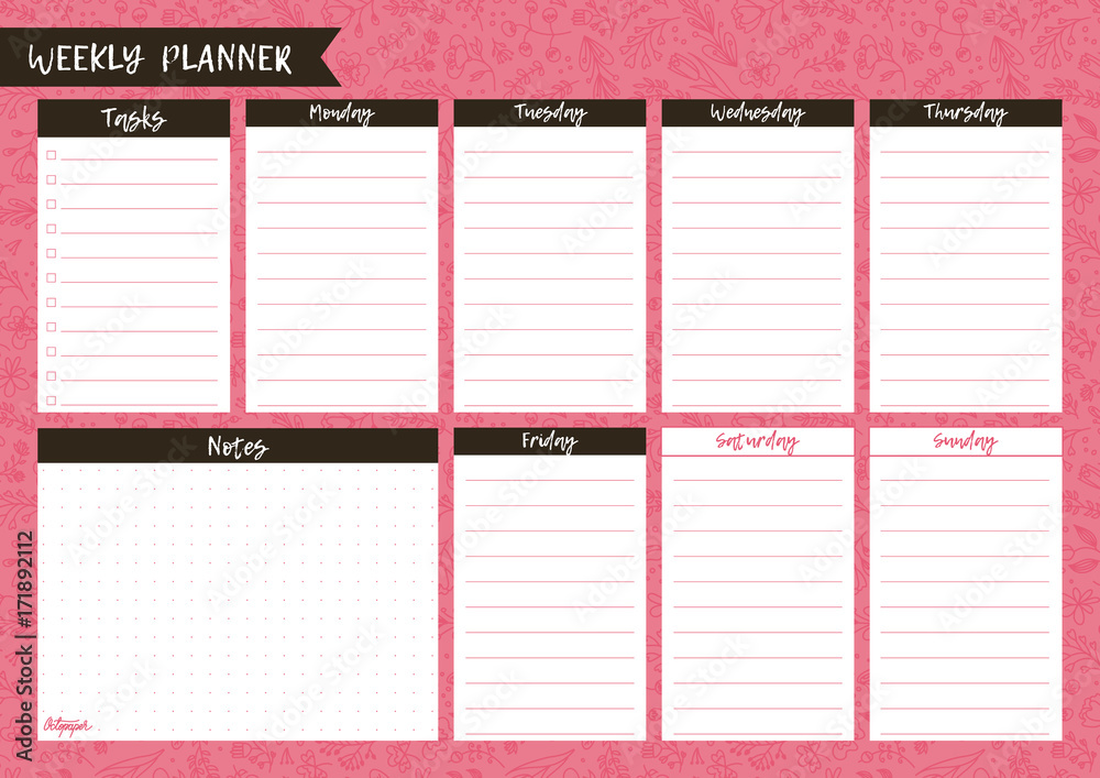 Printable weekly planner. Cute page for notes. Notebooks,decals, diary ...