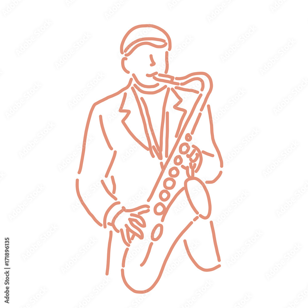 jazz musician with an instrument. line drawing. hand drawn. vector ...