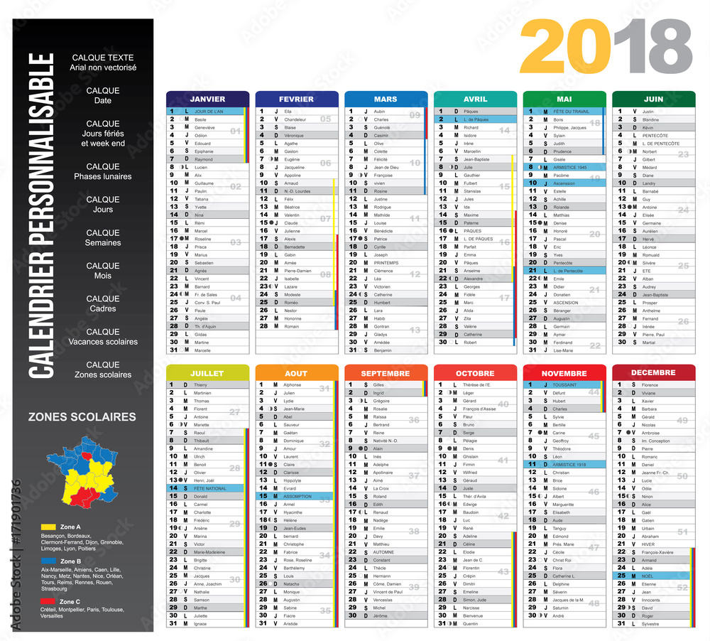 Calendrier 2018 Stock Vector | Adobe Stock
