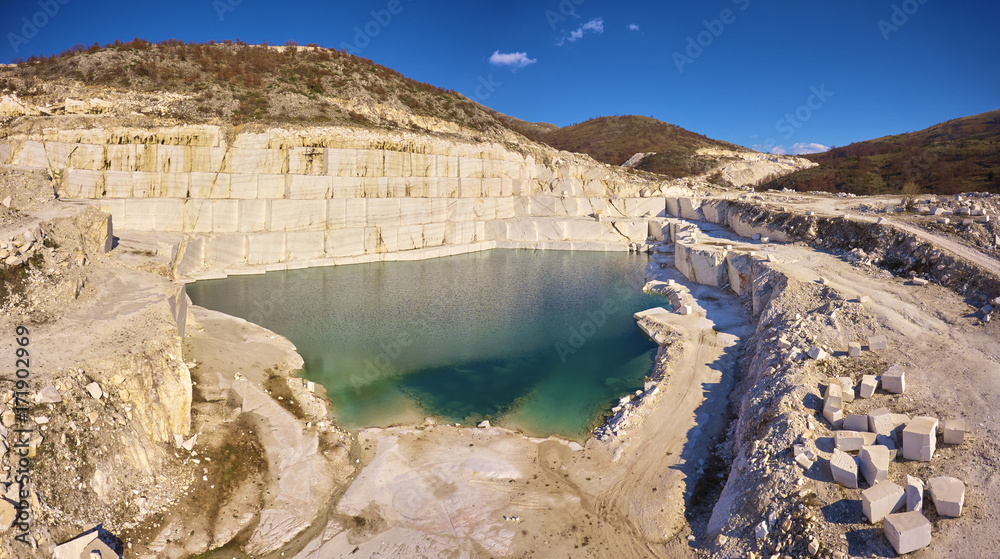 Drone photography of an marble lake near Prilep town in Macedonia Stock ...