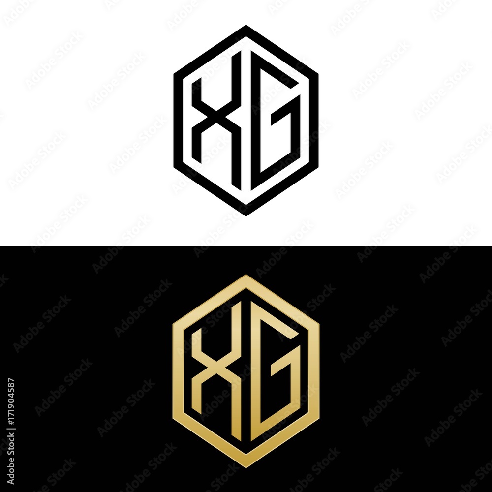 initial letters logo xg black and gold monogram hexagon shape vector ...