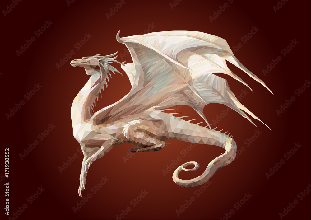 Beautiful low poly triangular china dragon. Realistic art. Legendary ...