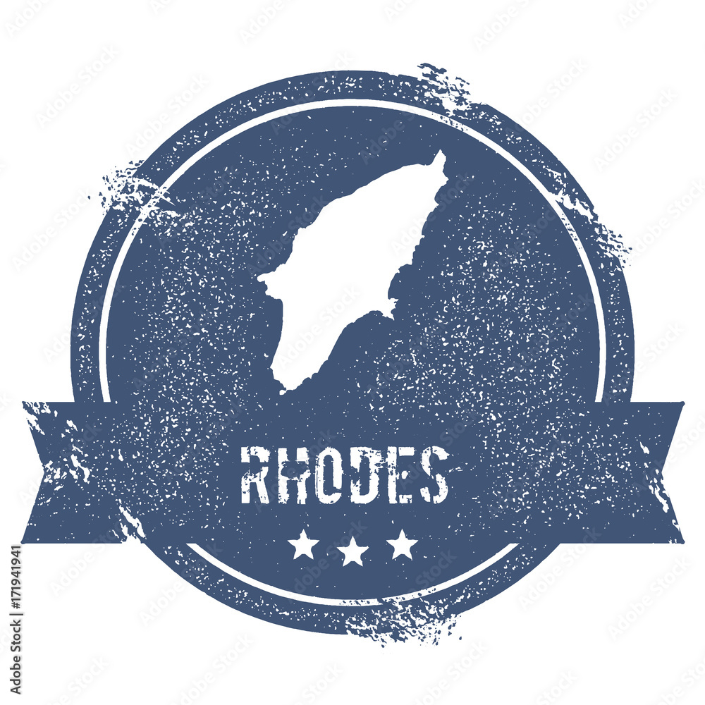 Rhodes logo sign. Travel rubber stamp with the name and map of island ...