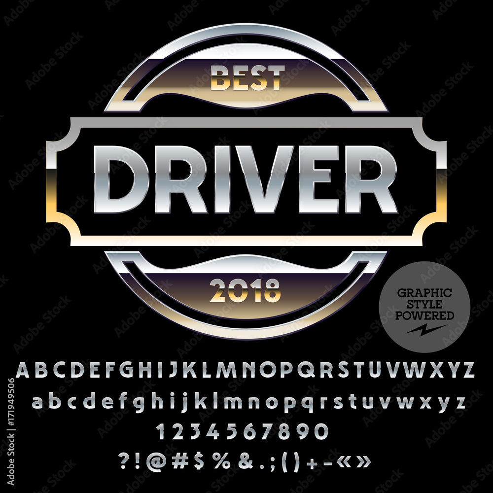 Vector Golden and Silver Logo for Motorbike and Car Shop. Chrome Font ...