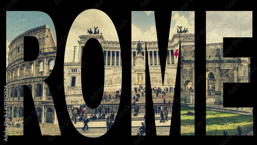 Word Rome from famous roman sights Stock Photo | Adobe Stock