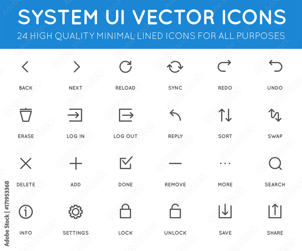 System User Interface (UI) Vector Icon Set. High Quality Minimal Lined ...