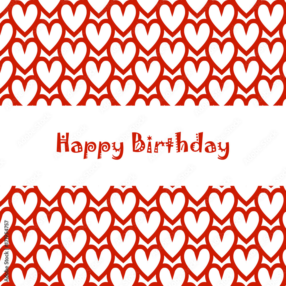 Happy birthday greeting card with hearts background Stock Illustration ...