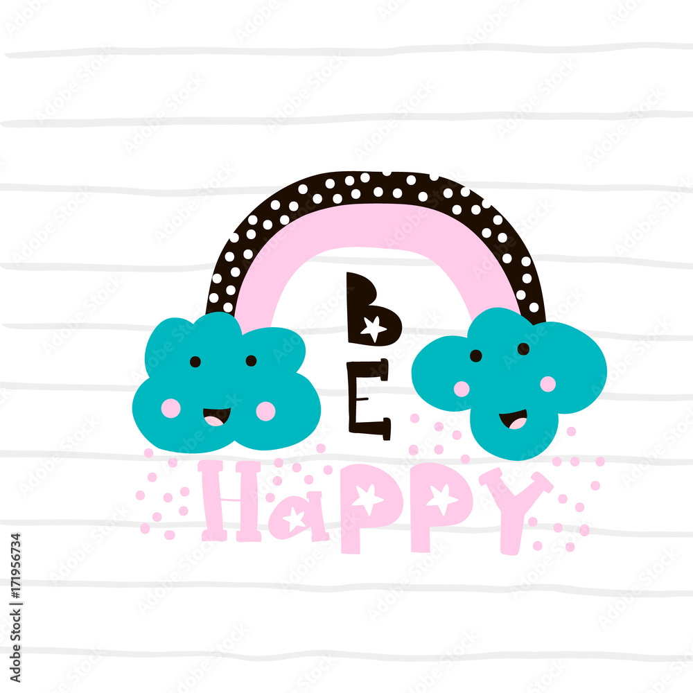 Cute clouds with rainbow print. Ready childish label,banner, cards ...