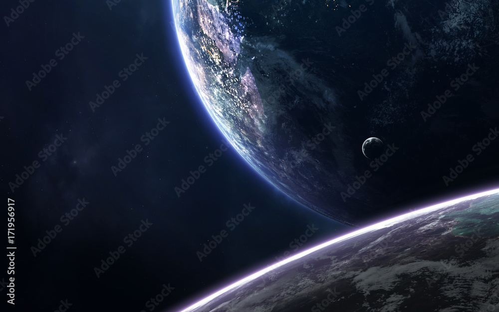 Unexplored planets of faraway space. Deep space image, science fiction ...