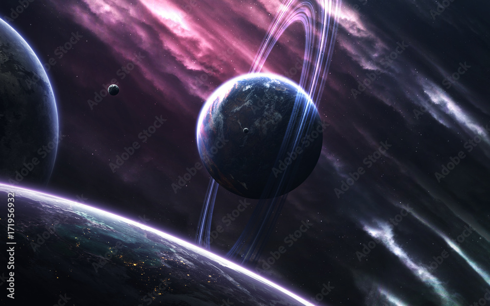 Unexplored planets of faraway space. Deep space image, science fiction ...