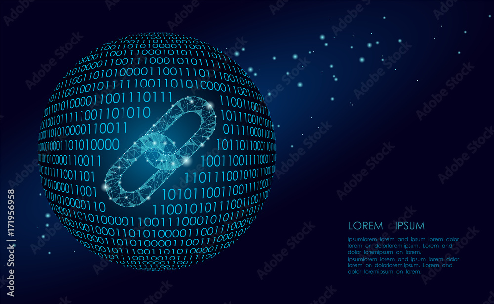 Blockchain link sign low poly. Internet technology chain icon triangle ...