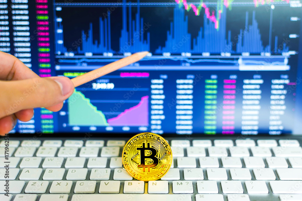 Gold bitcoin and trading chart background. Virtual currency concept ...