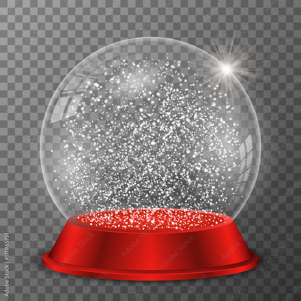 Crystal snow globe on red stand isolated on transparent vector ...