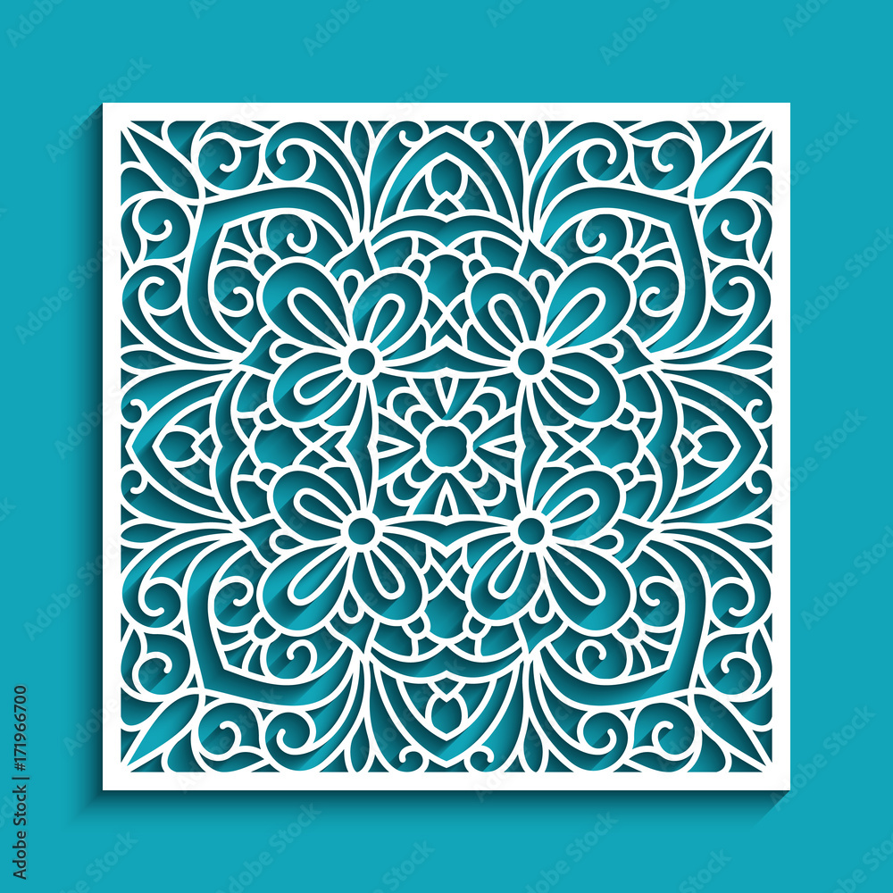 Square panel with lace pattern, template for laser cutting Stock Vector ...