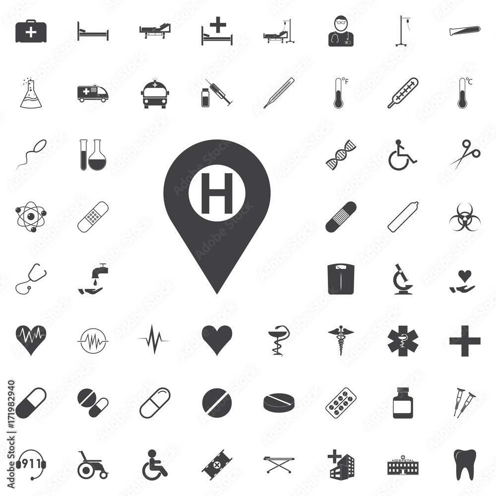 Hospital location pin Icon black icon on the white background medicine ...