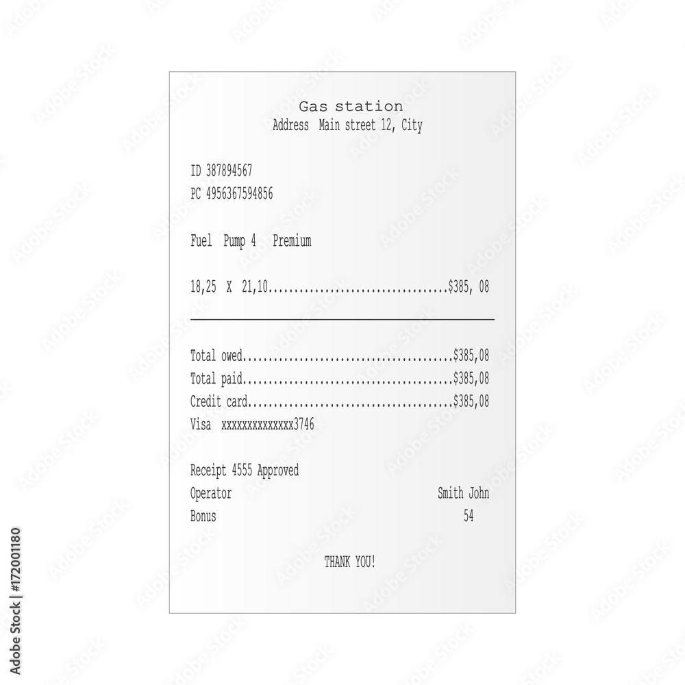 Vector illustration of a printed gas station receipt Stock Vector ...