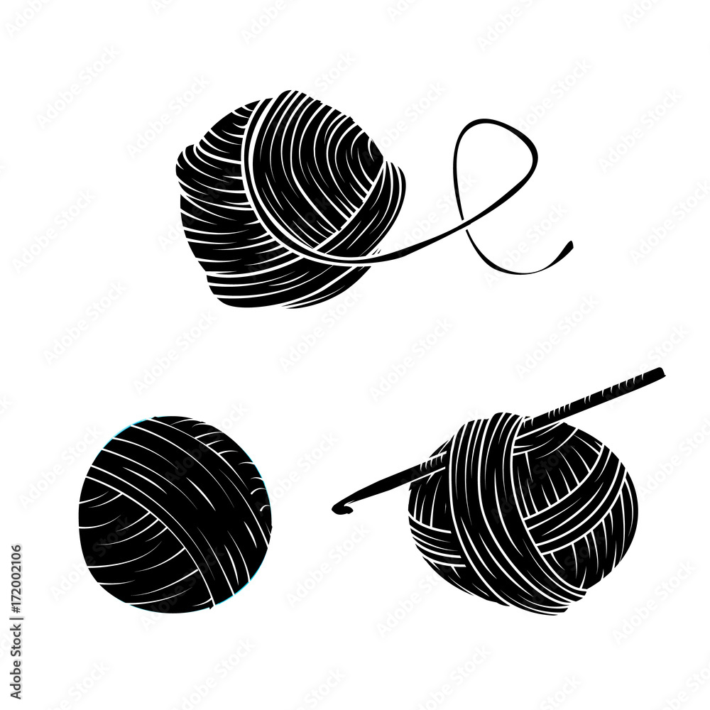 Yarn ball set in cartoon style Stock Vector | Adobe Stock