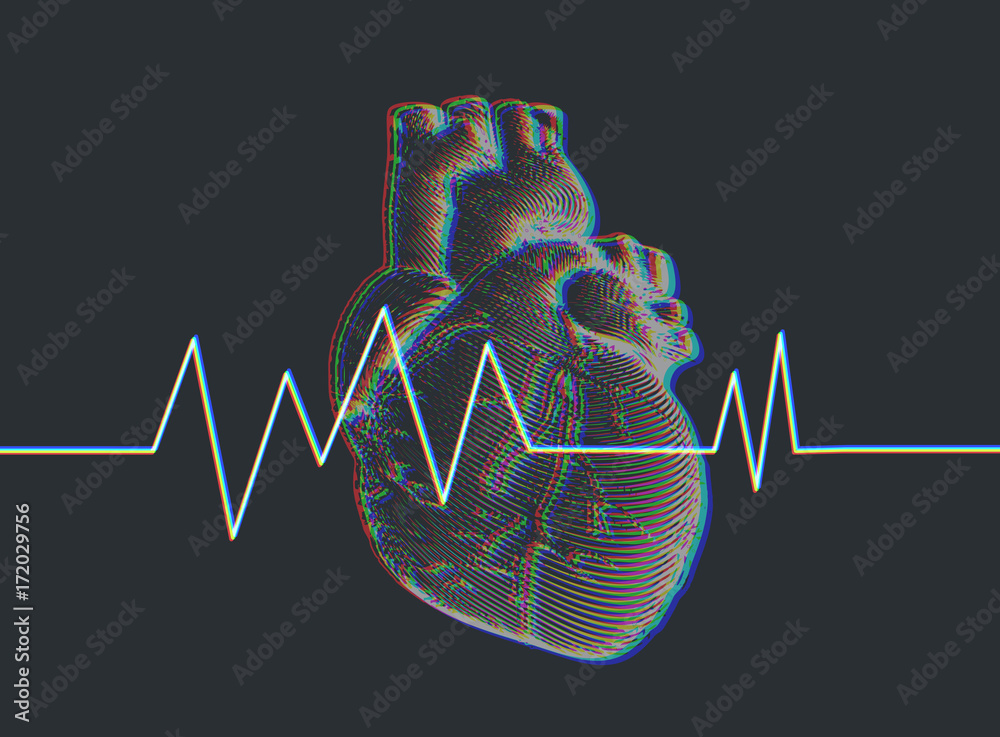 Negative human heart effect with heart rate graph illustration Stock ...