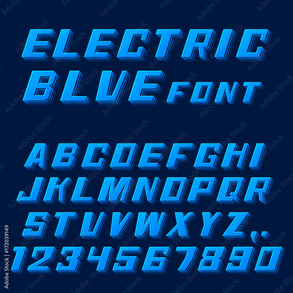 Electric blue font letters and numbers. Vector illustration Stock ...