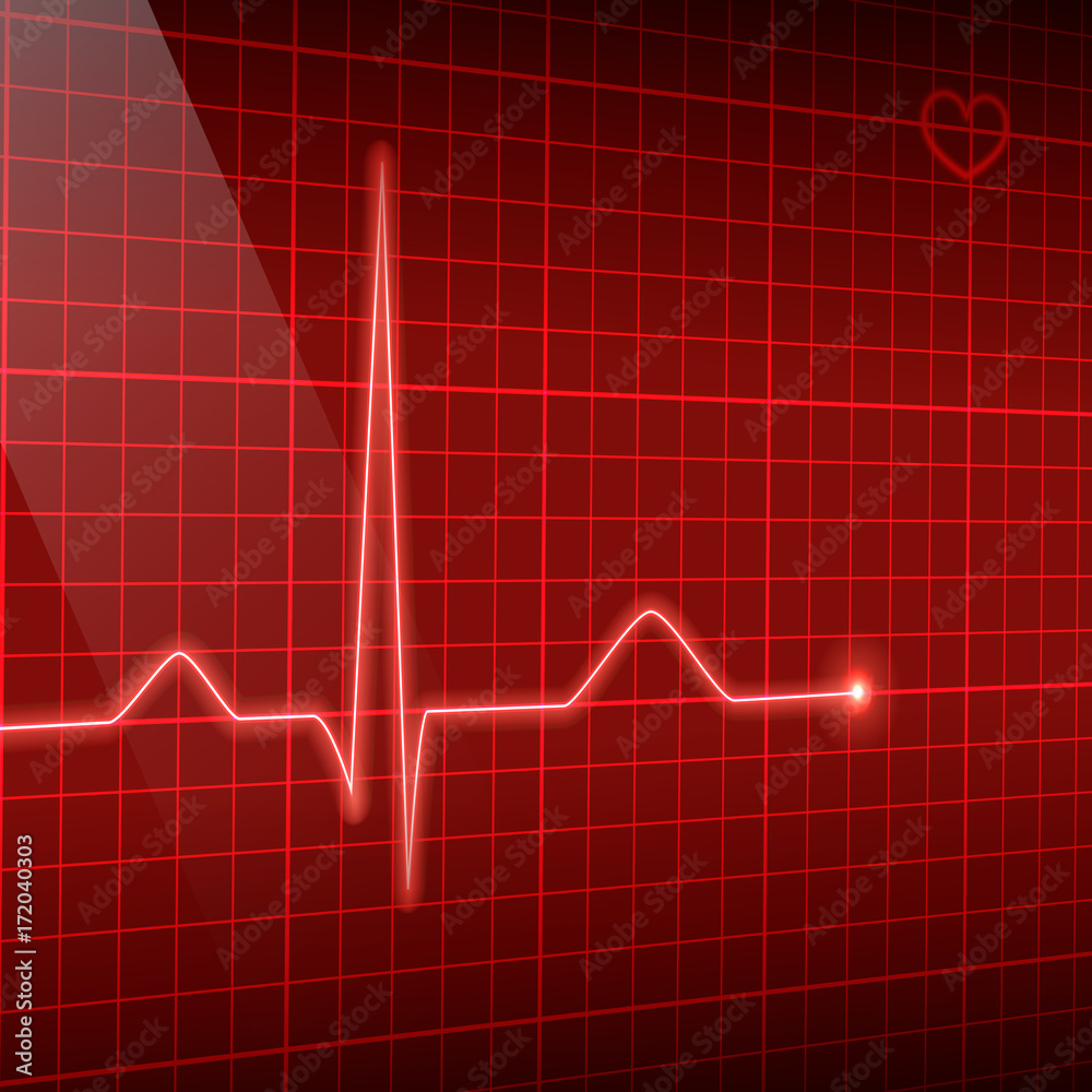 Red line heart rate on the screen in perspective. Vector ...