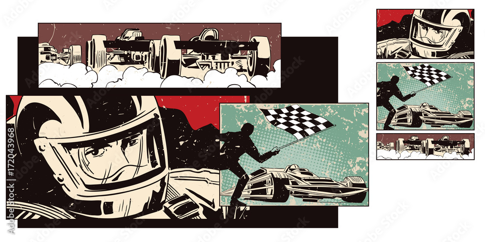 Collage on theme sport and car racing. Stock Vector | Adobe Stock