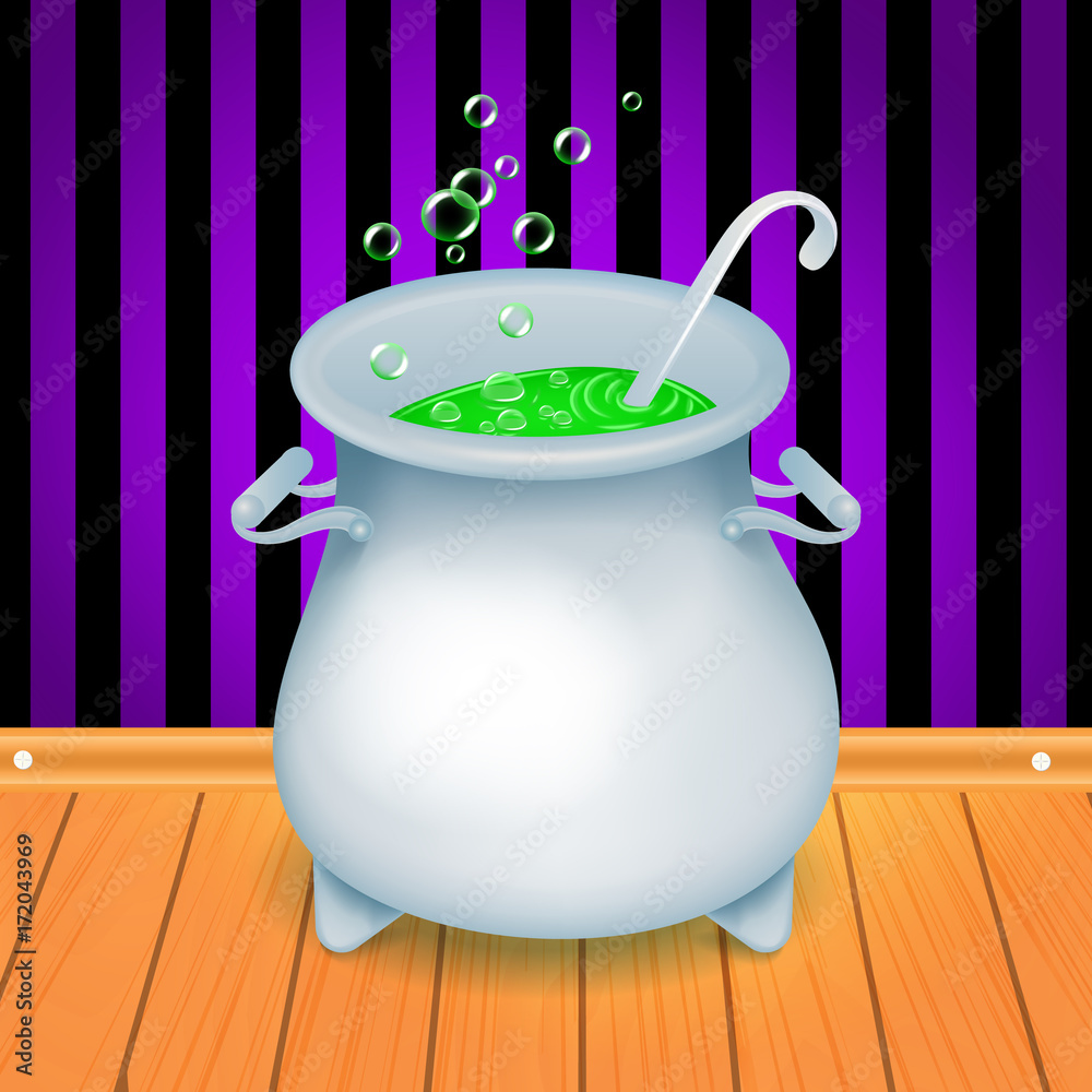 Realistic Halloween witch s cauldron pot with green bubbling witch s ...