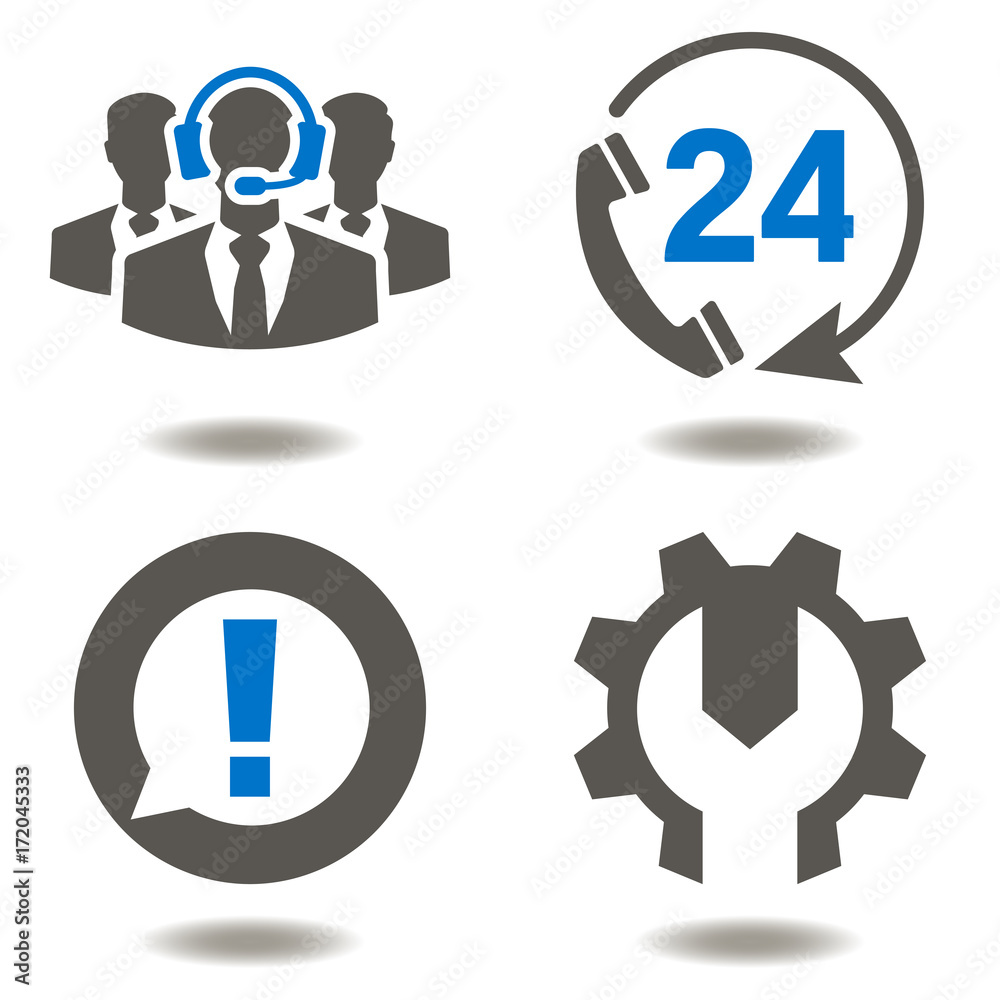 Call Centre Support Services Icon Set Vector. Assistance Illustrations ...
