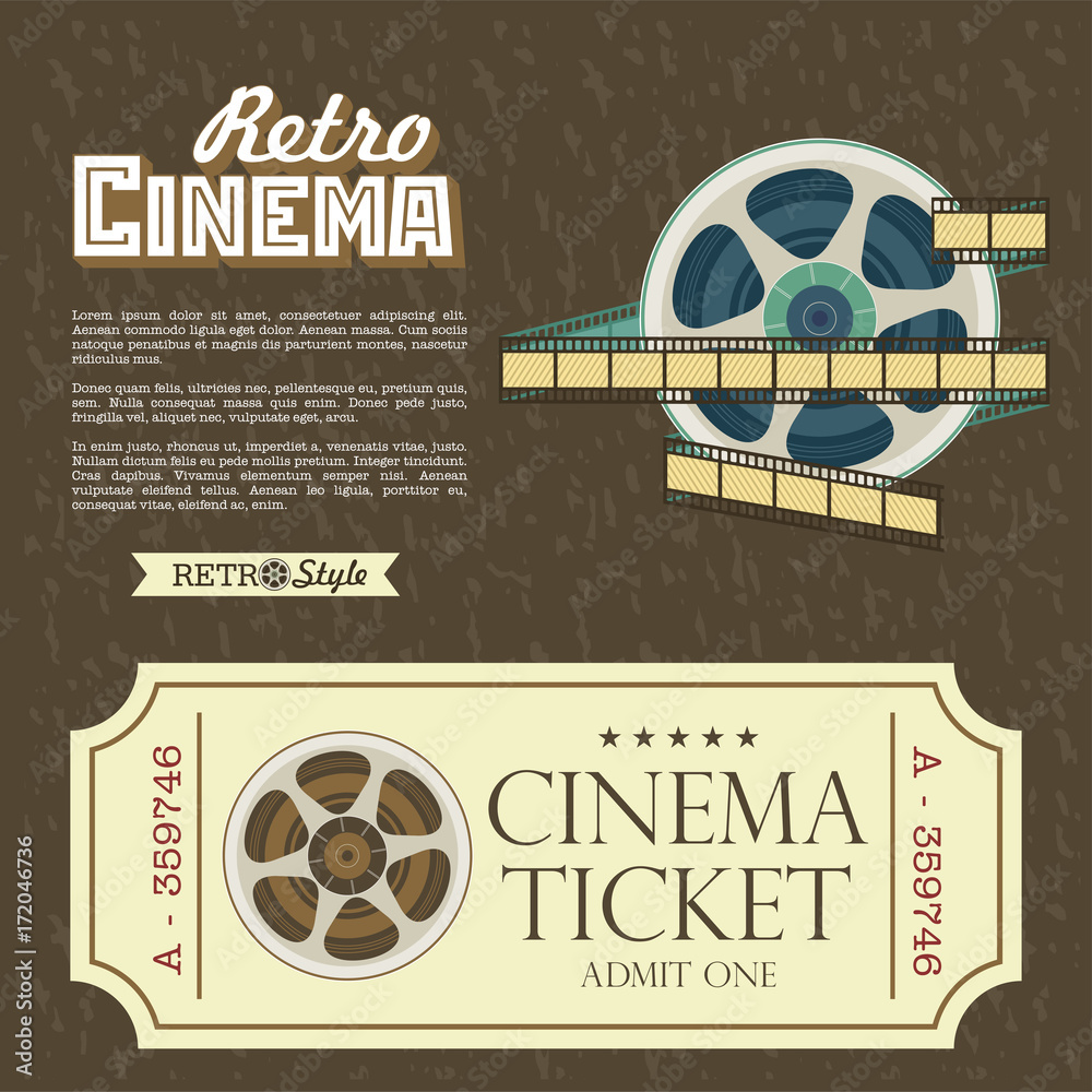 Design vintage cinema tickets. Vector poster retro movie theater with ...