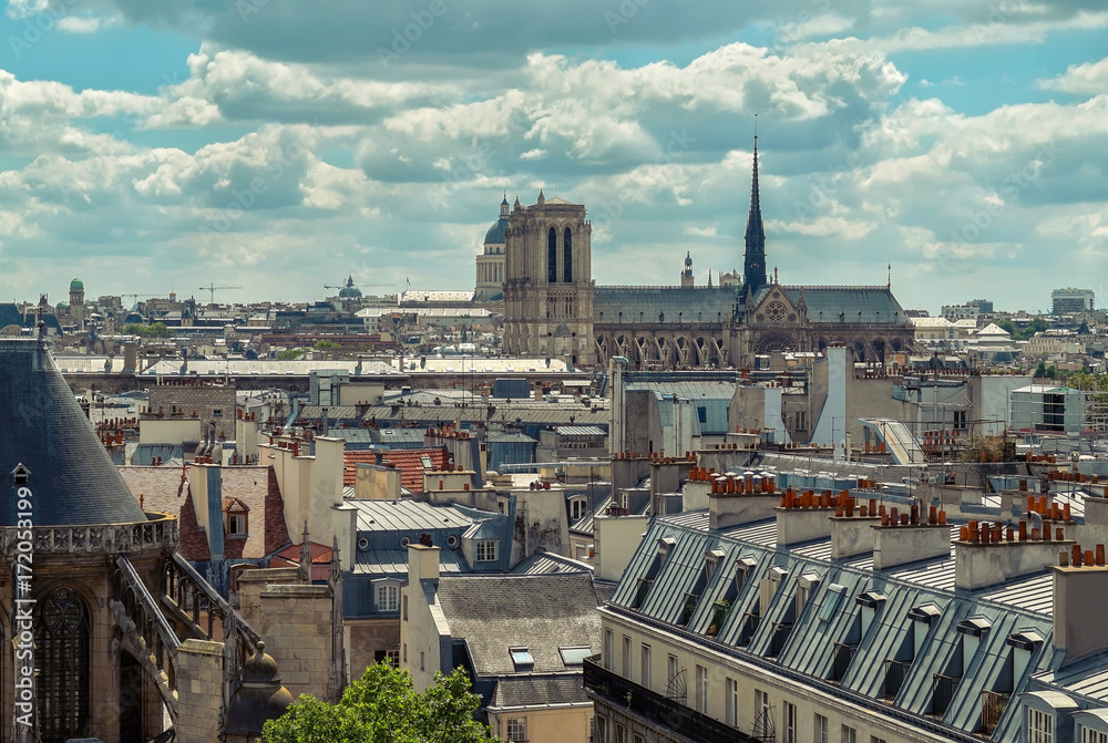 French roofs. Beautiful roofs view in Paris City downtown with s Stock ...