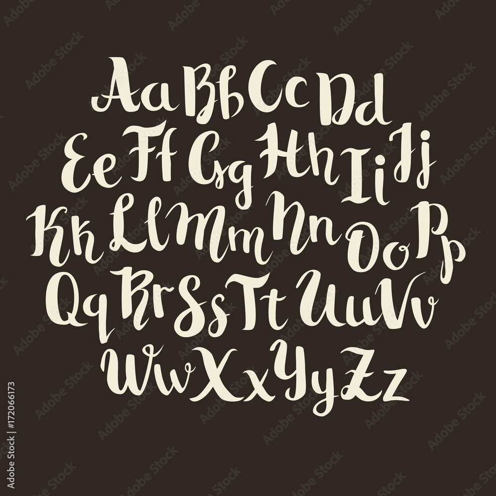 Lettering latin alphabet poster. Hand drawn brush painted capital letters. Modern abc ...