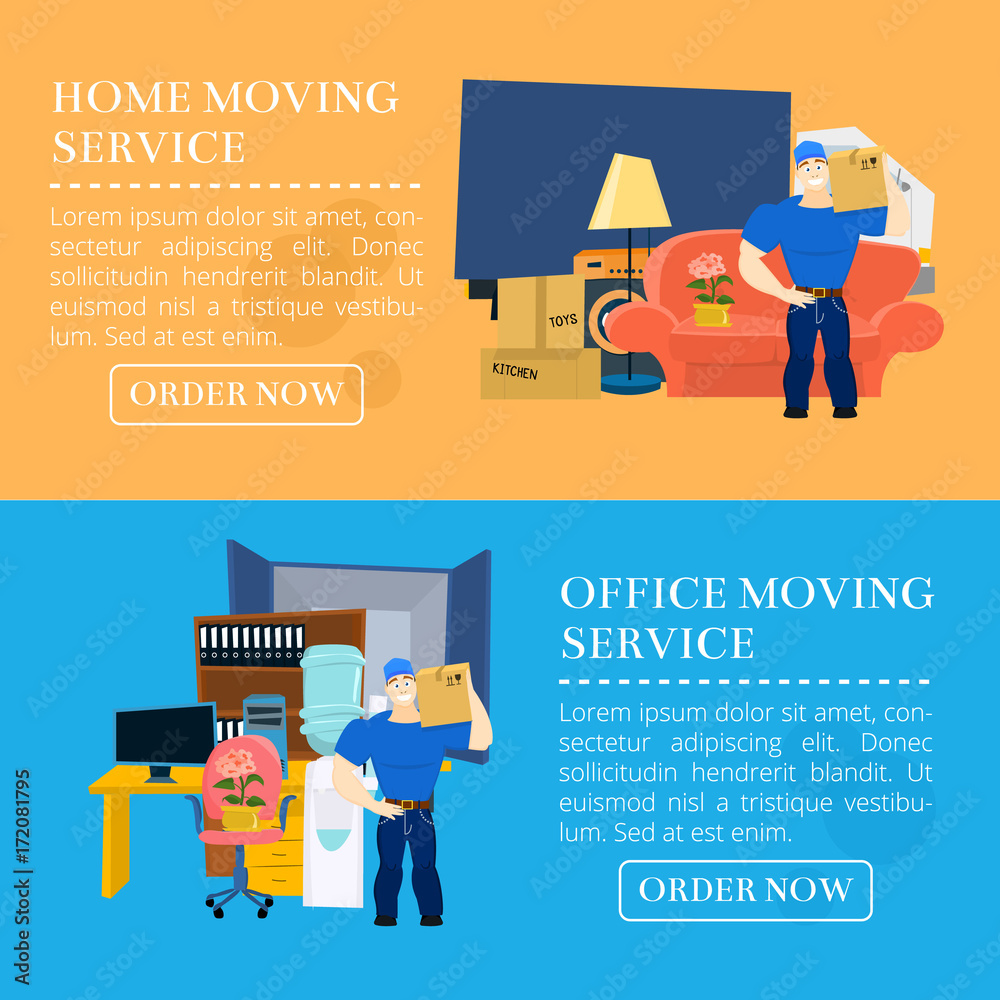 Moving service guy with furniture and moving truck vector illustration ...
