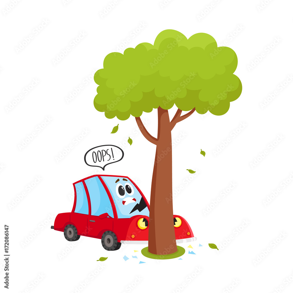 vector flat cartoon car character with eyes accident with cracked ...